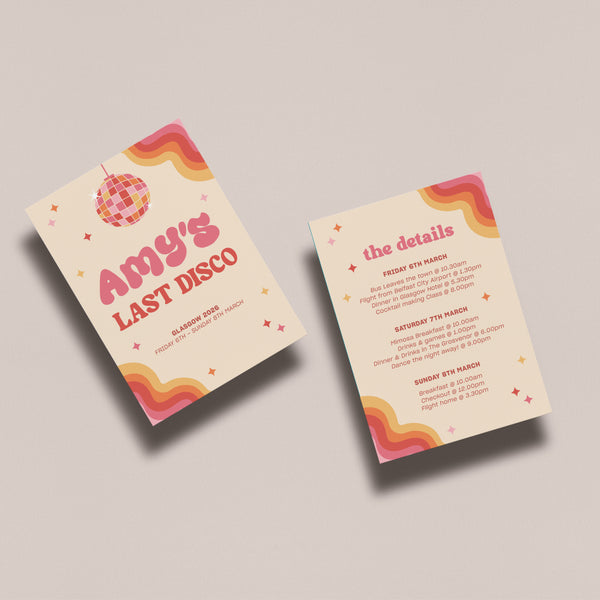 Brides Last Disco Hen Party Itinerary – 29 Design by Courteney